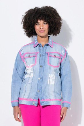 Angel Of Style Sommerjacke Jeansjacke oversized Schriftzug Neon-Kanten