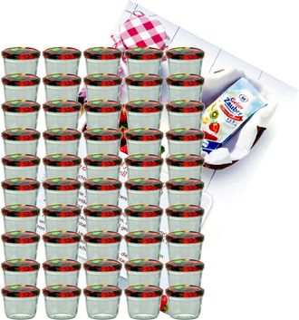 MamboCat 50er Set Sturzglas 230 ml Marmeladenglas Einmachglas Einweckglas To 82 Obst Dekor Deckel incl. Diamant-Zucker Gelierzauber Rezeptheft