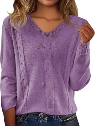 Generic Pull surdimensionn&eacute; &agrave; col en V et &agrave; manches longues pour femme, violet, XXL