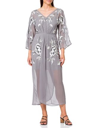 Frock and Frill Damen Gracie Embellished 3/4 Sleeve Midaxi cocktailkleid, Grau (Grey 98a0a5), 40 (Herstellergröße: 14)