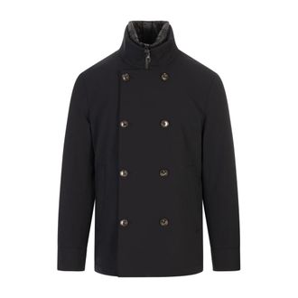 Montecore Blauer Doppel-Lagen Technischer Stoff Mantel - - Coats - Herren - Blau - 3XL