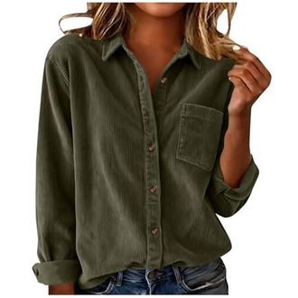 Generic Chemises en velours c&ocirc;tel&eacute; pour femmes &agrave; manches longues avec col boutonn&eacute; - Blouse oversize de style boyfriend avec poche - Vestes chemisiers avec po