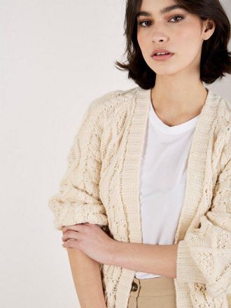 Apricot Cardigan Midi-Strickjacke (1-tlg) mit Zopfmuster