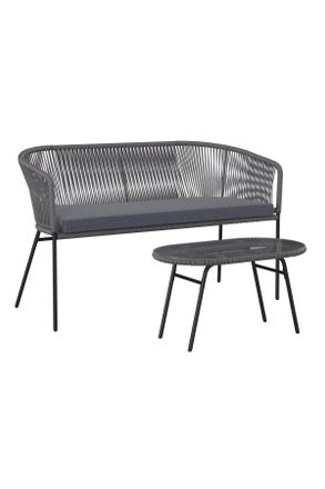 ambia GARDEN Gartenset, Grau, Schwarz, Metall, Textil, 90x50x38 cm, Balkonm&ouml;bel, Balkonm&ouml;bel-Sets