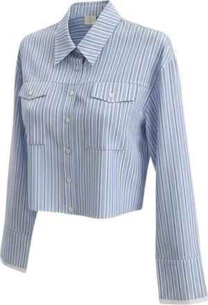 Gianni Lupo Femme, Blouses et Chemises, Bleu, Taille: 38 FR Camicia cropped rigata