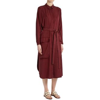 Albus Lumen Burgundy Sabrina Waist-tie Twill Shirtdress Size S