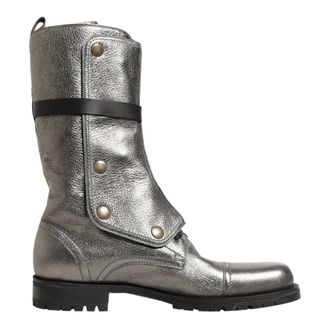 Dolce & Gabbana Metallic Leather Buckle Combat Boots - - Shoes - Herren - Grau - 45 EU