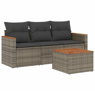 vidaXL Salon de jardin 4 pcs avec coussins gris r&eacute;sine tress&eacute;e - Vidaxl
