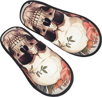 Generic Fleur Squelette De Lys Cr&acirc;ne Du Mexique Homme Femme Chaussures De Maison L&eacute;g&egrave;res Pantoufles Peluche Chaussons Pour Maison Hiver Ext&eacute;rieur M