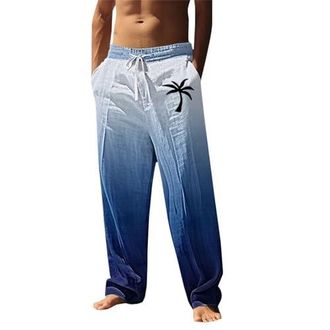 Generic Pantalon en lin pour homme - Coupe ample - Pantalon en lin blanc - Pantalon de yoga en coton extensible et chaud - Pantalon chino pour homme - Noir - 