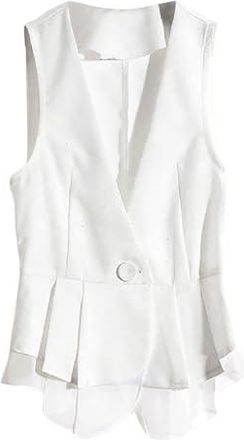 Generic Gilet sans manches en mousseline de soie &agrave; col en V pour femme - Couleur unie - Style d&eacute;contract&eacute; - Gilet court - Costume d&eacute;t&eacute; - Pour chambre &agrave; couche