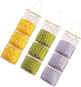 BESPORTBLE MUCKLILY 3 S&auml;tze Wandh&auml;ngende Aufbewahrungstaschen aus Baumwoll leinen mit F&auml;chern Praktische H&auml;ngebeutel f&uuml;r Schrank T&uuml;r und Reise Platzsparend und V