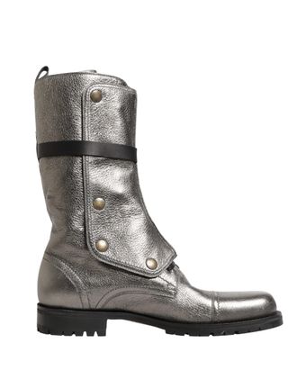 Dolce & Gabbana Mens Metallic Leather Buckle Combat Boots Shoes Silver