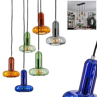 HOFSTEIN Pendelleuchte Salavisa, Pendellampe aus Metall/Glas in Schwarz/Bernstein/Rauch/Gr&uuml;n, Leuchte im modernen Retro/Vintage-Design mit Schirmen aus Glas (&Oslash;