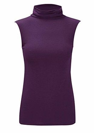 Purple Hanger Polo sans manches pour femme - Col roulé - Uni - Noir - 42