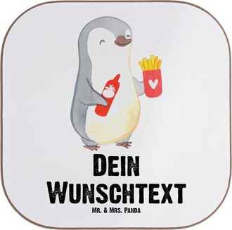 Mr. & Mrs. Panda Personalisierter Untersetzer Pinguin Pommes - Personalisierte Geschenke, Kerze, Mitbringsel, Filzuntersetzer, Blumenuntersetzer, Freund, Namensaufdruc