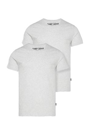 Camp David Herren Basic T-Shirt V-Neck 2er-Pack Grey Melange XXXL