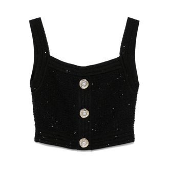 Balmain Schwarzes &auml;rmelloses Top mit Quadratischem Ausschnitt - - Tops - Damen - Schwarzk - M