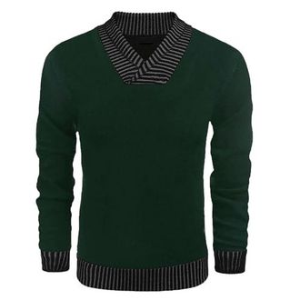 Generic Robe &agrave; col ch&acirc;le et col en V pour homme - Manches longues - Tricot torsad&eacute; textur&eacute;, Vert, 3XL