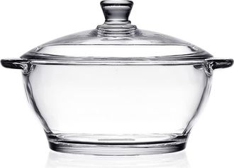 Yarnow Glas Schüssel Glastopf Nudelschalen Suppenschüssel Salatschüssel Servierschale Frühstück Schale mit Deckel Doppelgriff für Zuhause Restuarant Küche Zu