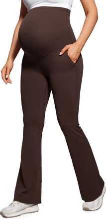CRZ YOGA Damen Butterluxe Bootcut Umstandsleggings Flare Schwangerschaft Leggings Mutterschaft Yoga Hosen Umstandshose - 79cm Heißes Fudge-Brown 38