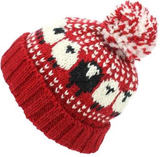 Loud Elephant Laine Tricot Bonnet Pompon - Mouton - Rouge Blanc, One Size