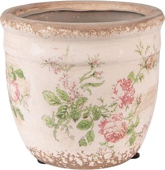 Clayre & Eef Blumentopf Ø 12x11 cm Rosa Beige Keramik Blumen Innenblumentopf