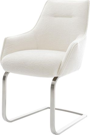 DELIFE Schwingstuhl Alja-Flex mit Armlehnen Freischwinger flach Edelstahl Boucl&eacute; Soft Beige Taschenfederkern