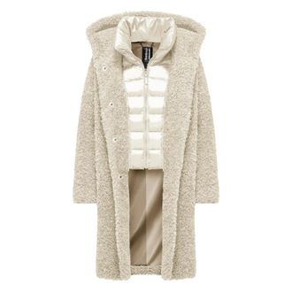 Bomboogie Femme, Manteaux, Blanc, Taille: 40 FR Long Manteau en Fausse Fourrure de Mouton