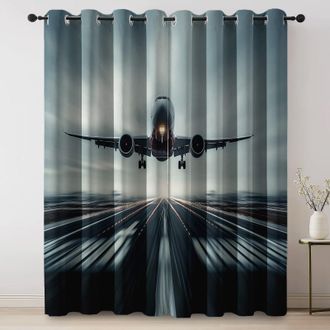 Generic Blickdicht Vorh&auml;nge mit &Ouml;sen Moderne mechanische Elemente Flugzeug Vintage Gardine Grau Silber Lichtdicht Thermovorhang f&uuml;r Wohnzimmer Schlafzimmer 2 