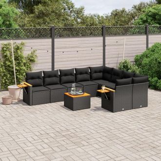 vidaXL Vidaxl - 10-tlg. Garten-Sofagarnitur mit Kissen Schwarz Poly Rattan