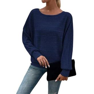 Generic Inaugureate Haut doux et solide &agrave; manches longues chauve-souris pour femme - Pull d&eacute;contract&eacute; pour lautomne 2025 tendance, bleu marine, XL