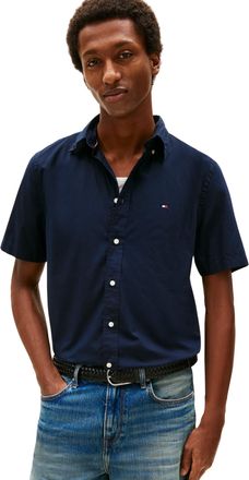 Tommy Hilfiger Mens CORE Flex POPLIN Solid S/S Shirt MW0MW42248DW5001 S/S Shirt, Blue, XS