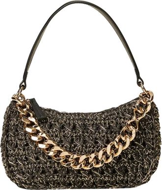 Twinset Geh&auml;kelte Schultertasche aus Bast - - Bags - Damen - Schwarzk - ONE SIZE