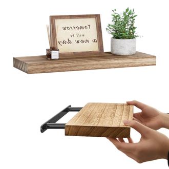 Generic Schwebendes Holzregal, 40cm massives Holz, rustikales Wandregal mit versteckter Montagehalterung f&uuml;r Schlafzimmer, Wohnzimmer, Badezimmer, Dekoration 