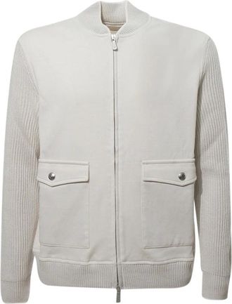 Eleventy Homme, Sweatshirts et sweats &agrave; capuche, Beige, Taille: L Veste Bomber en Coton et Lin