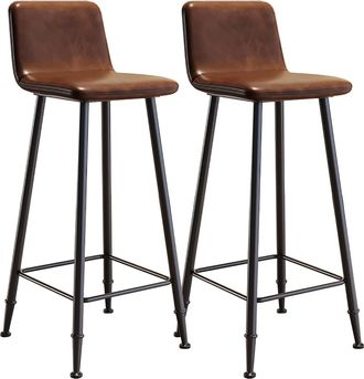 Generic Barhocker, 2er-Set hohe Hocker, K&uuml;chenst&uuml;hle mit R&uuml;cken- und Fu&szlig;st&uuml;tze, gepolstert mit PU-Leder, H&ouml;he 65/75 cm