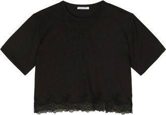Patrizia Pepe Femme, Tops, Noir, Taille: 40 FR T-shirt court avec dentelle