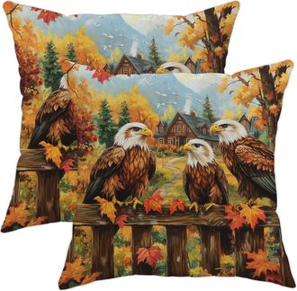 Generic Herbstadlervogel Kissenbezug Komfort Kissenh&uuml;llen Luxuri&ouml;se Sofakissenbezug F&uuml;r Balkon Hotel Bett 45X45Cm 2Er Set