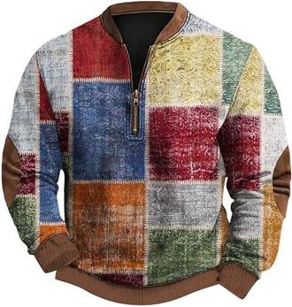 Generic Pull à col rond pour homme - Style décontracté - En tricot ample - Imprimé 3D - Fermeture éclair - Manches longues - Demi-fermeture éclair - Pull dhiv