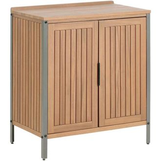 Beliani Meuble de Cuisine dExt&eacute;rieur en Bois dAcacia &agrave; 2 Portes et 2 Etag&egrave;res 50 x 80 x 92 cm Dessus en Bois Massif Marron Ivrea