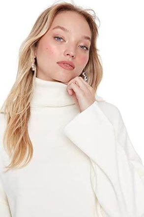 Trendyol Pull Oversize uni à col roulé Maillot de survêtement, Ecru, S Femme