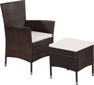 vidaXL Gartenstuhl und Hocker mit Polstern Poly Rattan Braun vidaXL