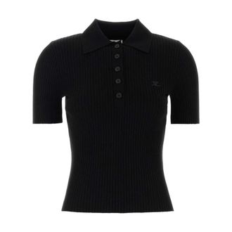 Courr&egrave;ges Iconic Rippstrick-Poloshirt - - Tops - Damen - Schwarzk - S