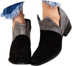 Generic Bottines de cowboy tendance pour femme - Talon &eacute;pais - Avec fermeture &eacute;clair dans le dos - Automne et hiver - En cuir synth&eacute;tique - Bout pointu - Coup