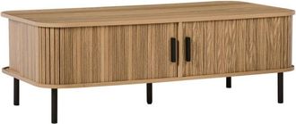 Beliani Table Basse Retro MDF Pieds M&eacute;talliques Porte Coulissante Bois Clair Bradley