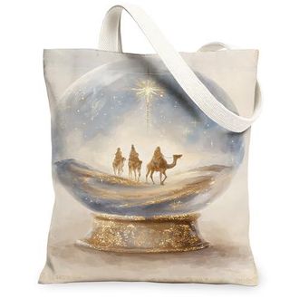 Generic Sacs fourre-tout en toile motif boule de neige de No&euml;l, &eacute;l&eacute;gant sc&egrave;ne de vacances, sacs r&eacute;utilisables, toile artistique l&eacute;g&egrave;re et lavable pour voyage,