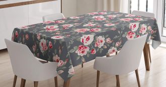 Abakuhaus Shabby Chic Tischdecke, Rural Knospen Weinlese, Personalisierter Druck Klare Farben ohne Verblassen Waschbar für Außen Bereich, 140 x 240 cm, Grau Ros