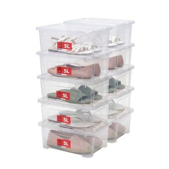 Sundis View Box, 10er-set Aufbewahrungsbox mit deckel, 5L, transparentem Kunststoff, stapelbar, ideal f&uuml;r Kosmetika, Schmuck, Stifte und Filzstifte, N&auml;hzubeh