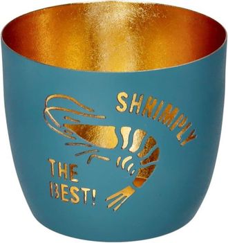 Gift Company Windlicht, Teelichthalter - Madras - Motiv: Shrimply The Best!, Farbe: Powder Blue/Gold - Maße: (ØxH) 10 x 8,5 cm